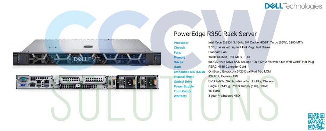 Server Rack Type - Dell PowerEdge R350 Intel Xeon E-2334 3.4GHz, 8M ...