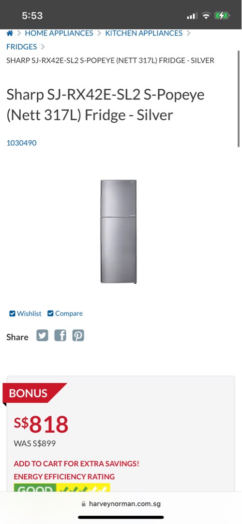 Sharp Fridge, TV & Home Appliances, Kitchen Appliances, Refrigerators ...