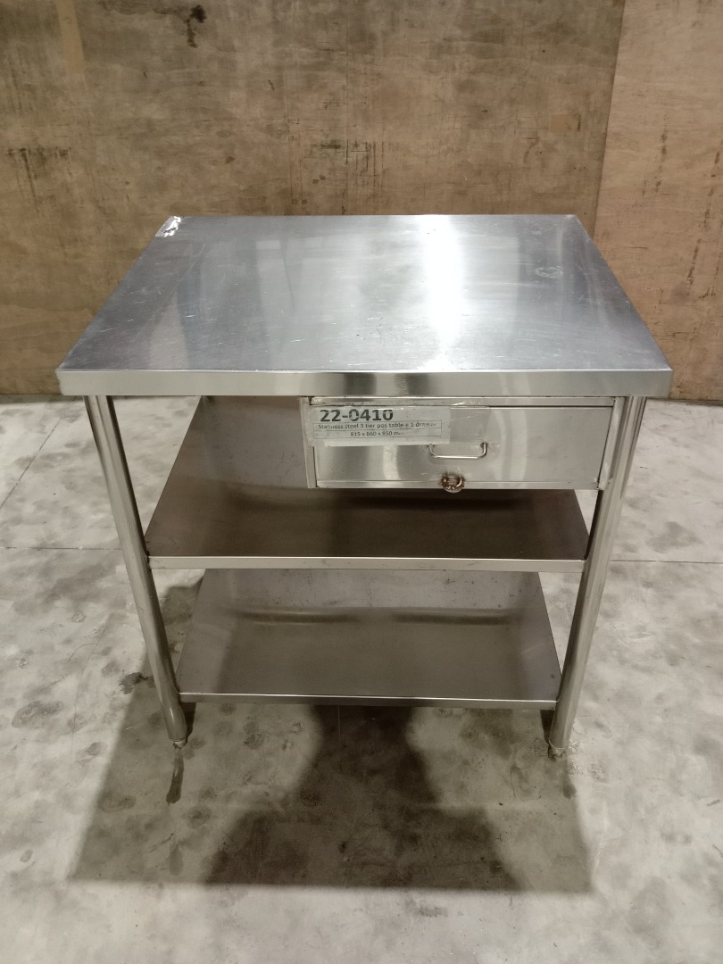 Stainless steel 3 tier pos table + 1 drawer, Furniture & Home Living ...