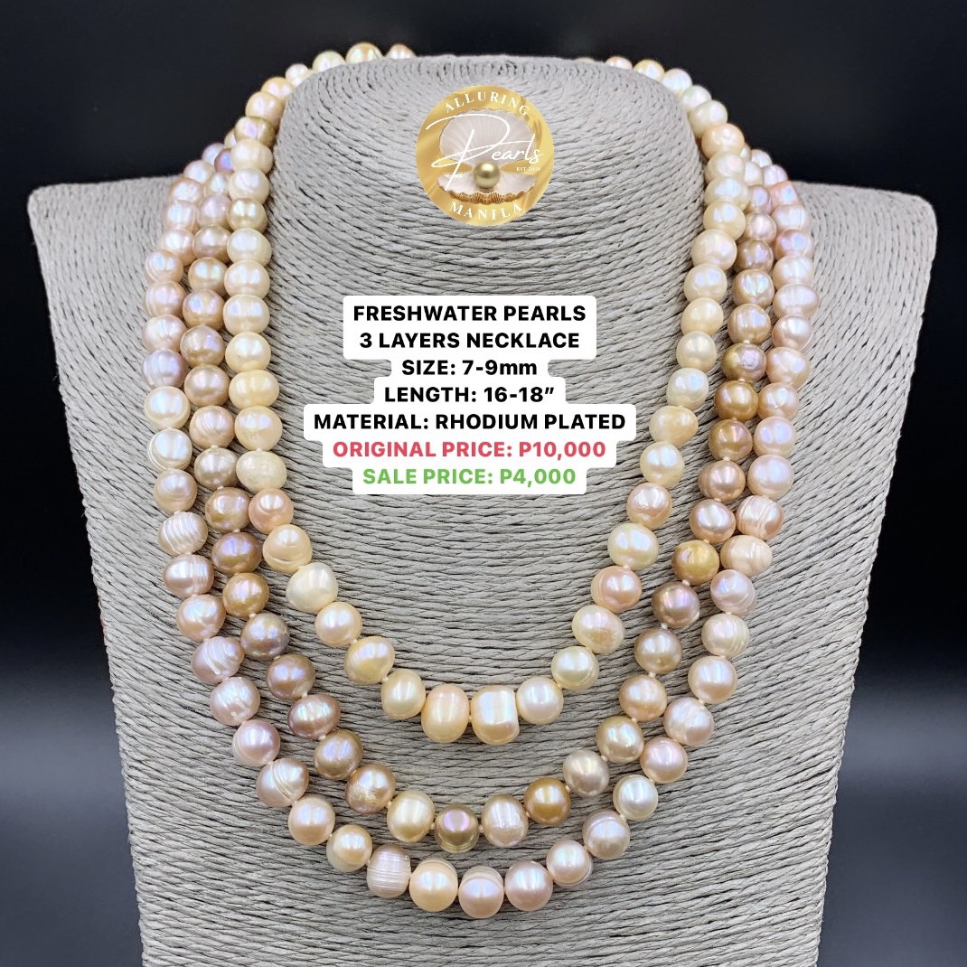 Three Layered Freshwater Pearls Necklace, Women's Fashion, Jewelry ...