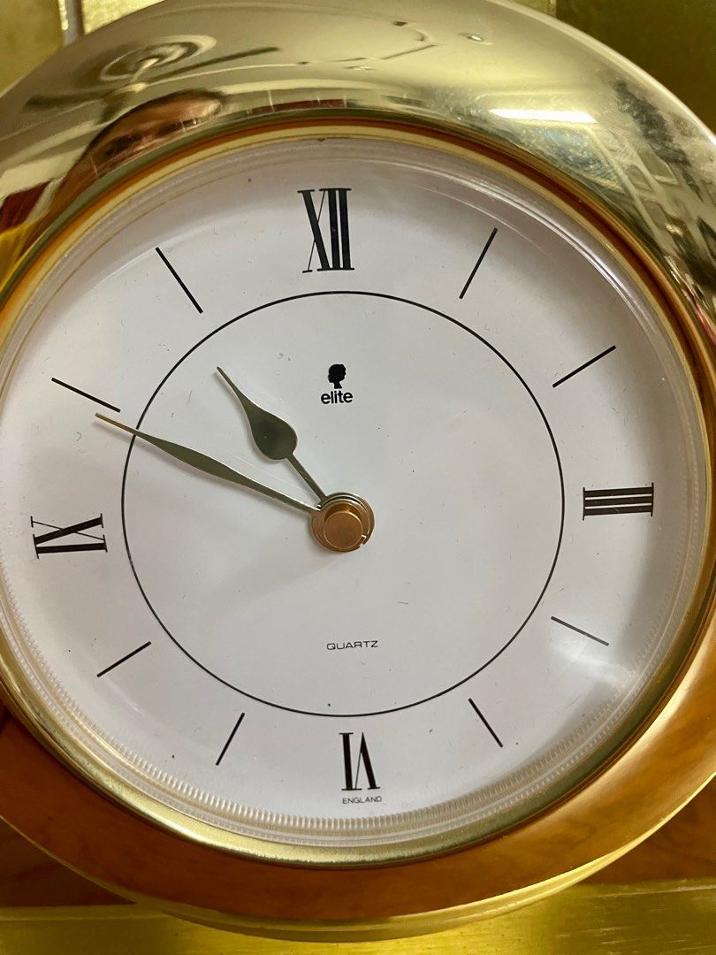 Vintage English " ELITE " Brass Classical Table Clock Quartz 18 ...