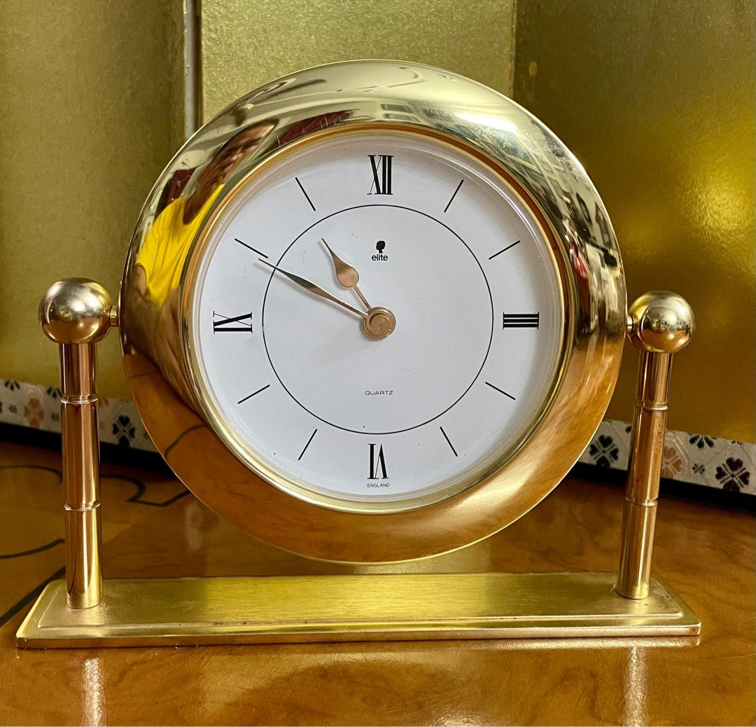 Vintage English " ELITE " Brass Classical Table Clock Quartz 18 ...