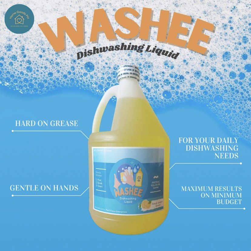 Washee Dishwashing Liquid Lemon Antibacterial - 1 Gallon / 3.4 Liters ...