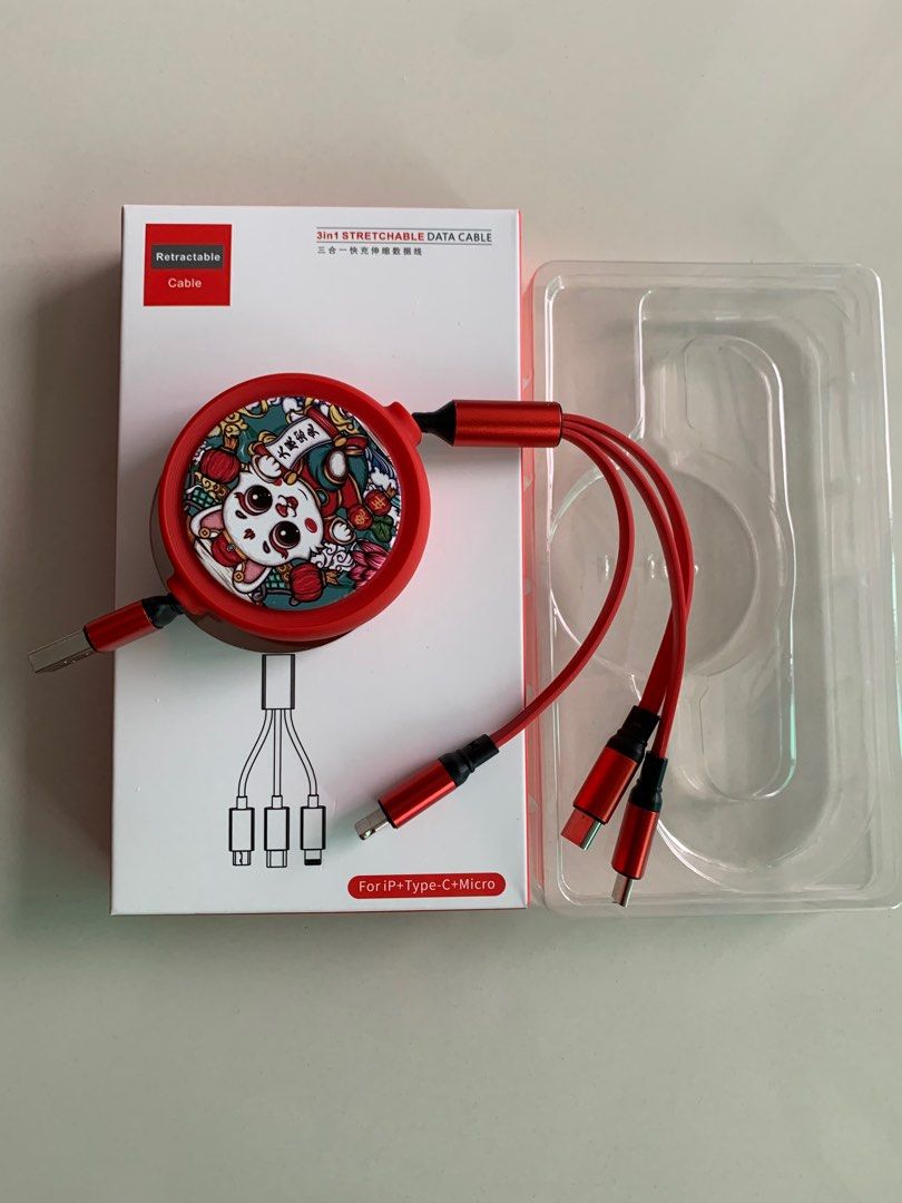 3 in 1 Stretchable Data Cable BNIB, Mobile Phones & Gadgets, Mobile ...