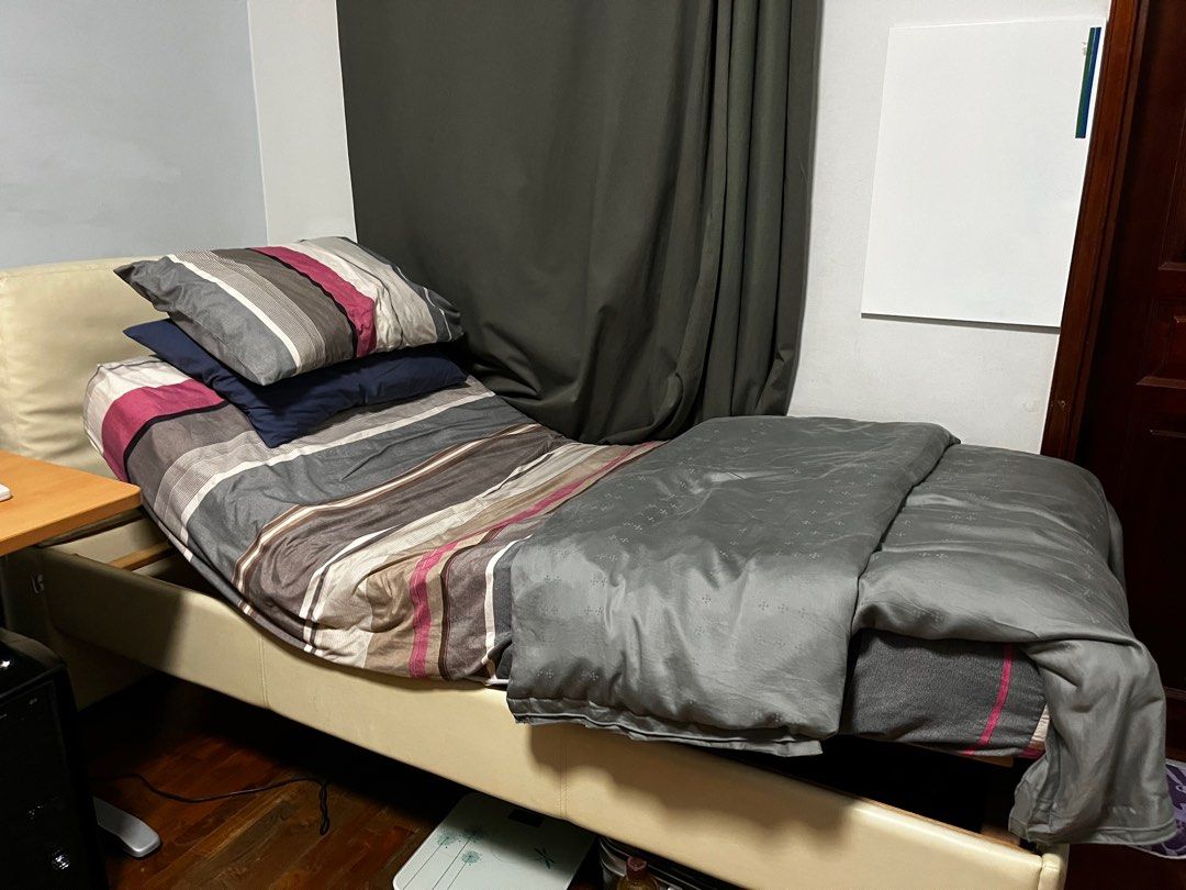 Adjustable single bed frame with tempur mattress, Furniture & Home ...