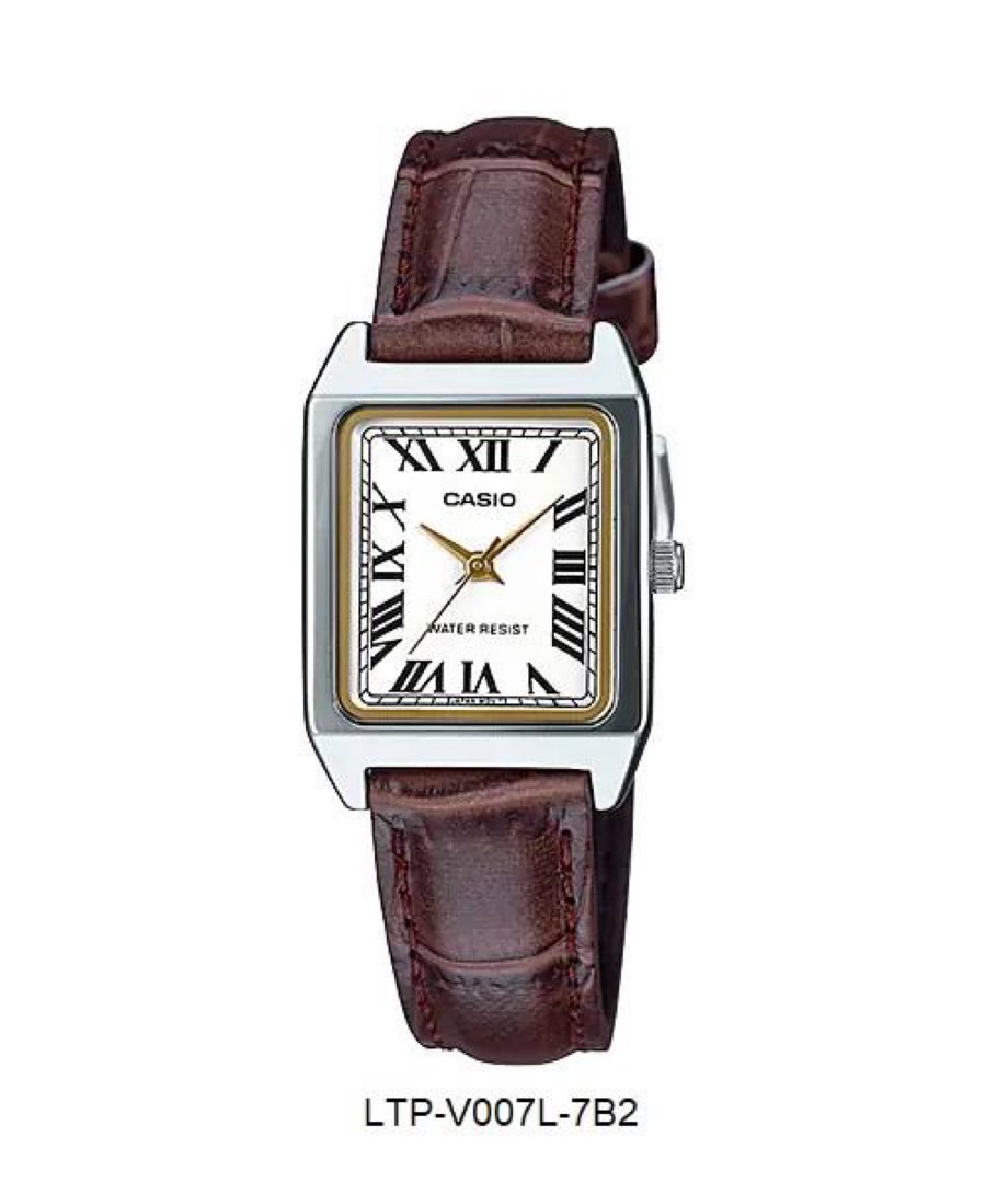 Vintage/classic Casio LTP-V007 “Cartier” Style Brown Leather Strap ...