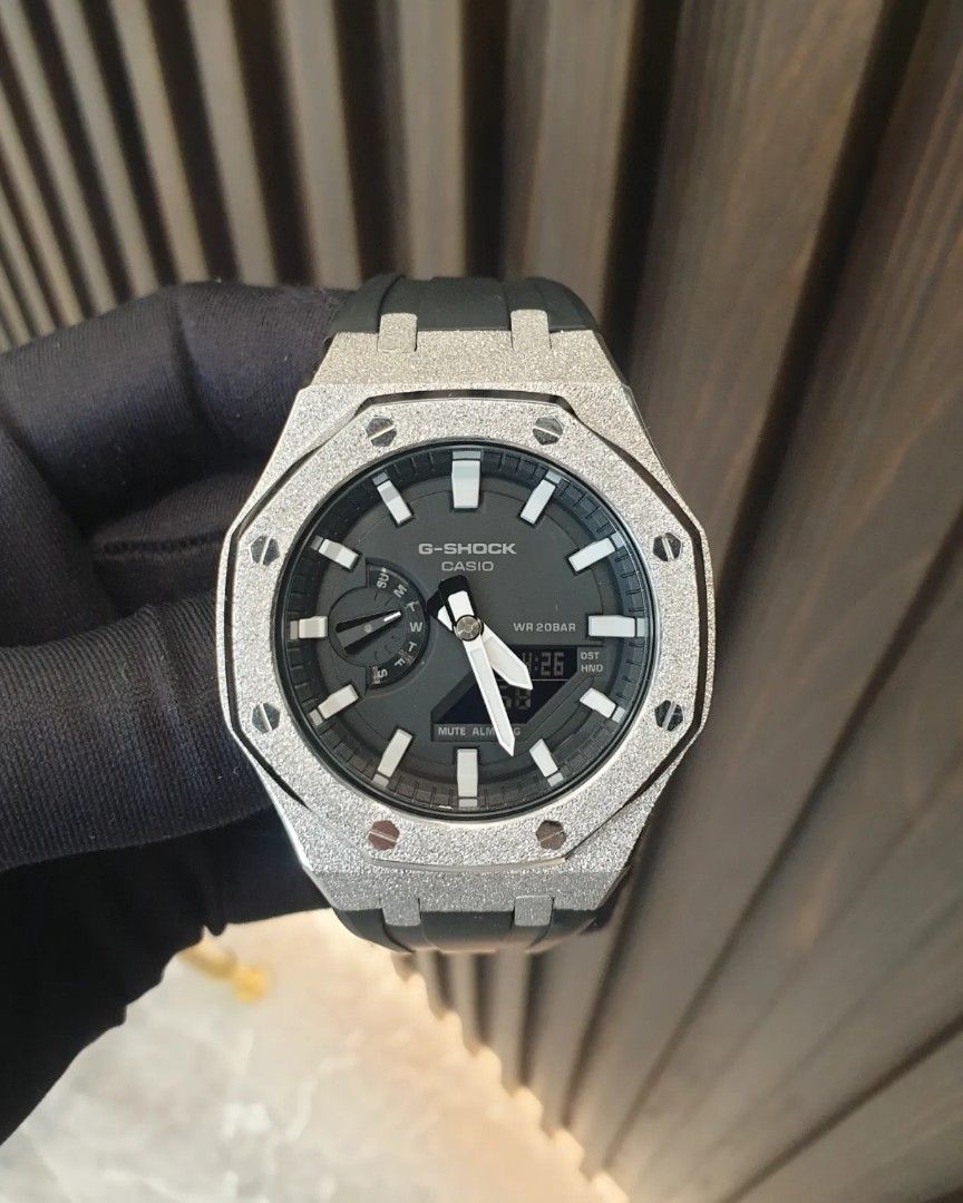 Casioak GA-2100 Classic Series in Silver Frosted Bezel Black Strap, Men ...