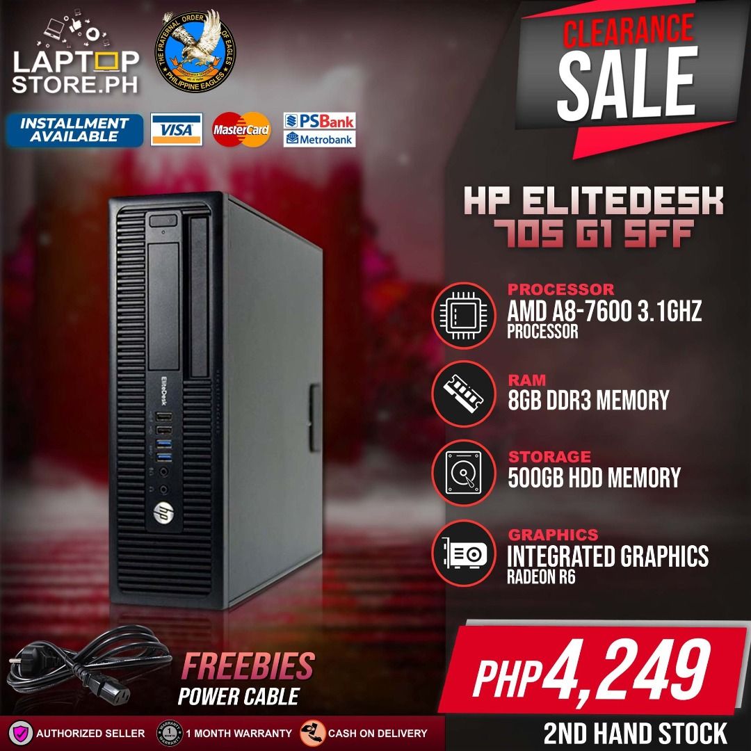 Computer Set HP ELitedesk 705 G1 SFF AMD A8-7600 4th Gen 3.1hz 4gb 250gb 17 inches LCD ...