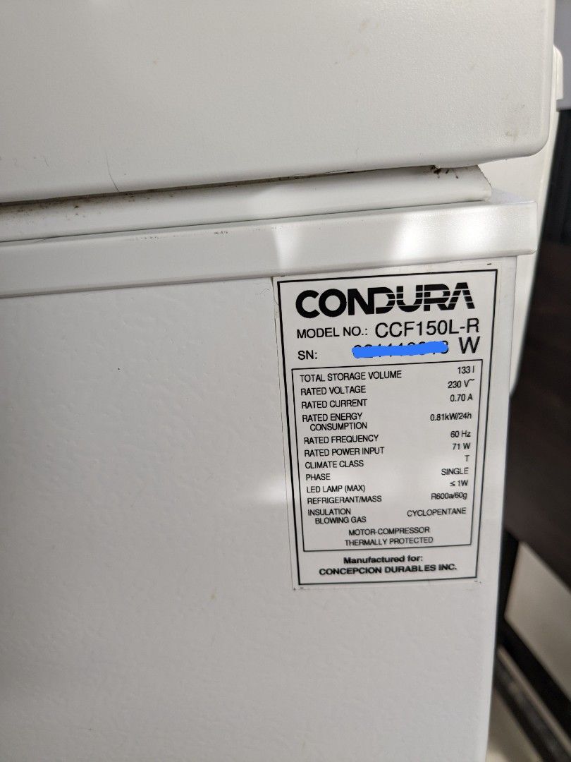 Condura Freezer CCF150L-R, TV & Home Appliances, Kitchen Appliances ...
