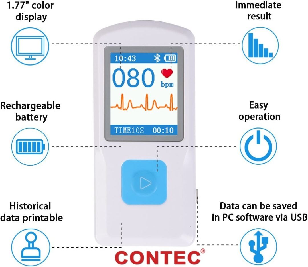 CONTEC Portable ECG/EKG Monitor PC Software Electrocardiogram Bluetooth ...