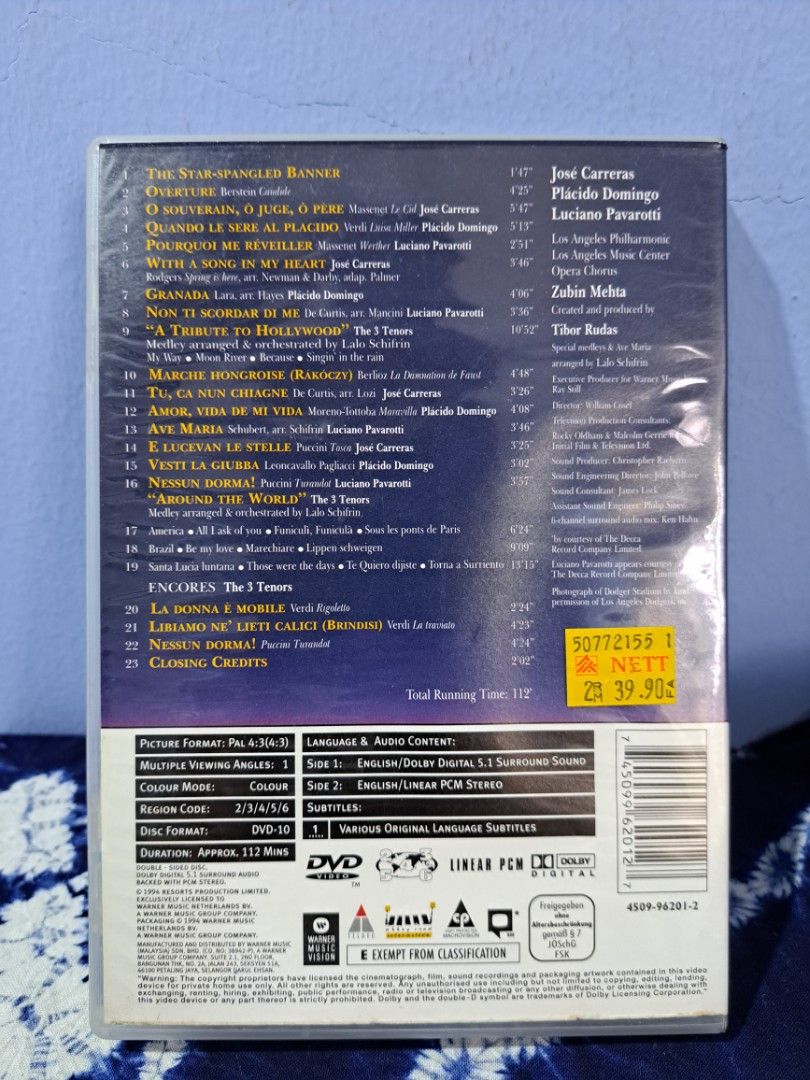 (DVD) The 3 Tenors in Concert 1994, Hobbies & Toys, Music & Media, CDs & DVDs on Carousell