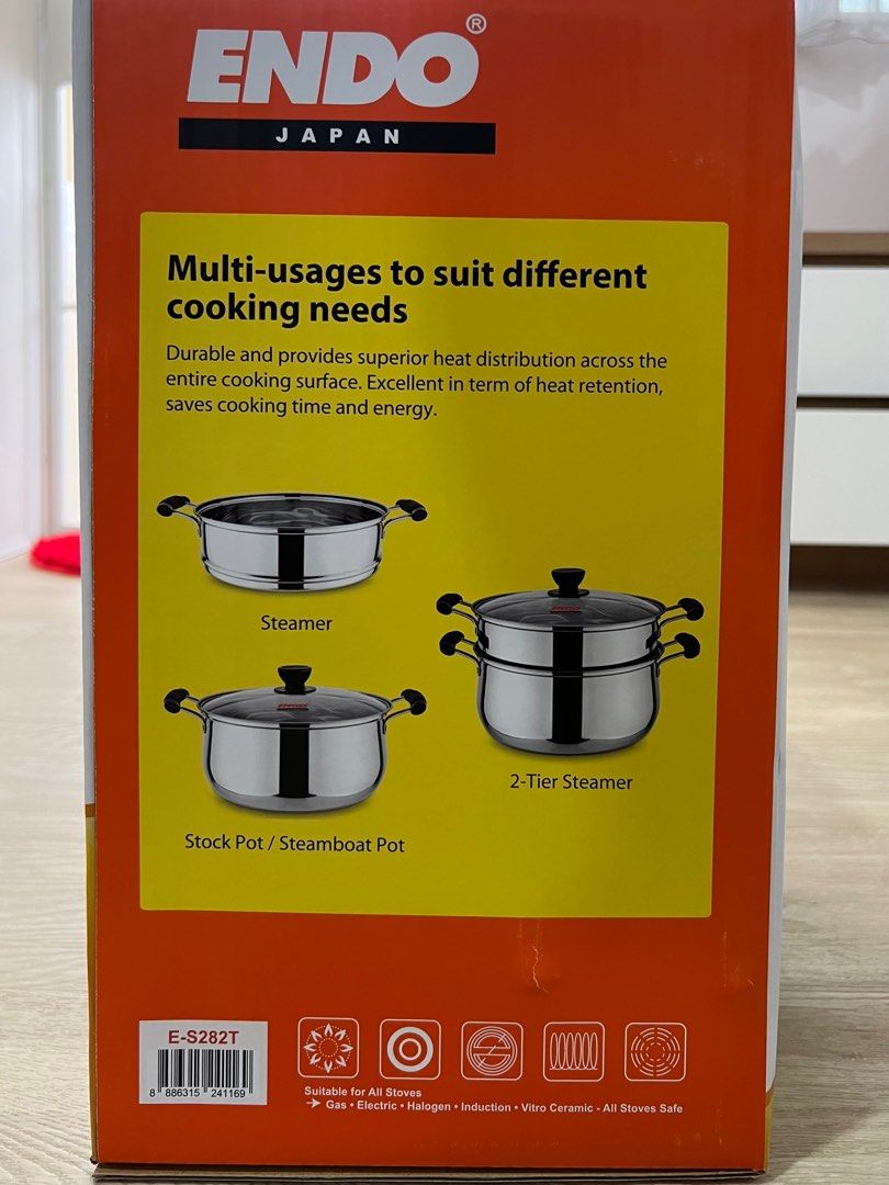 Endo 28cm Premium 18/10 Quality S/Steel 2-tier Steamer, Furniture & Home Living, Kitchenware ...