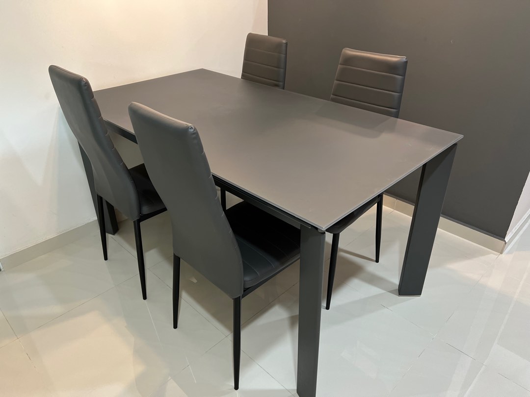 Extendable Dining Table in Grey + 4 Dining Chairs, Furniture & Home ...