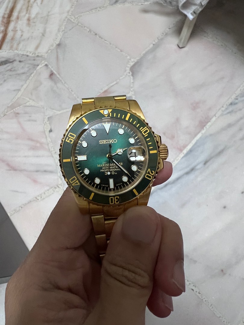 Green Gold Seiko Mod Marine Master, Luxury, Watches on Carousell