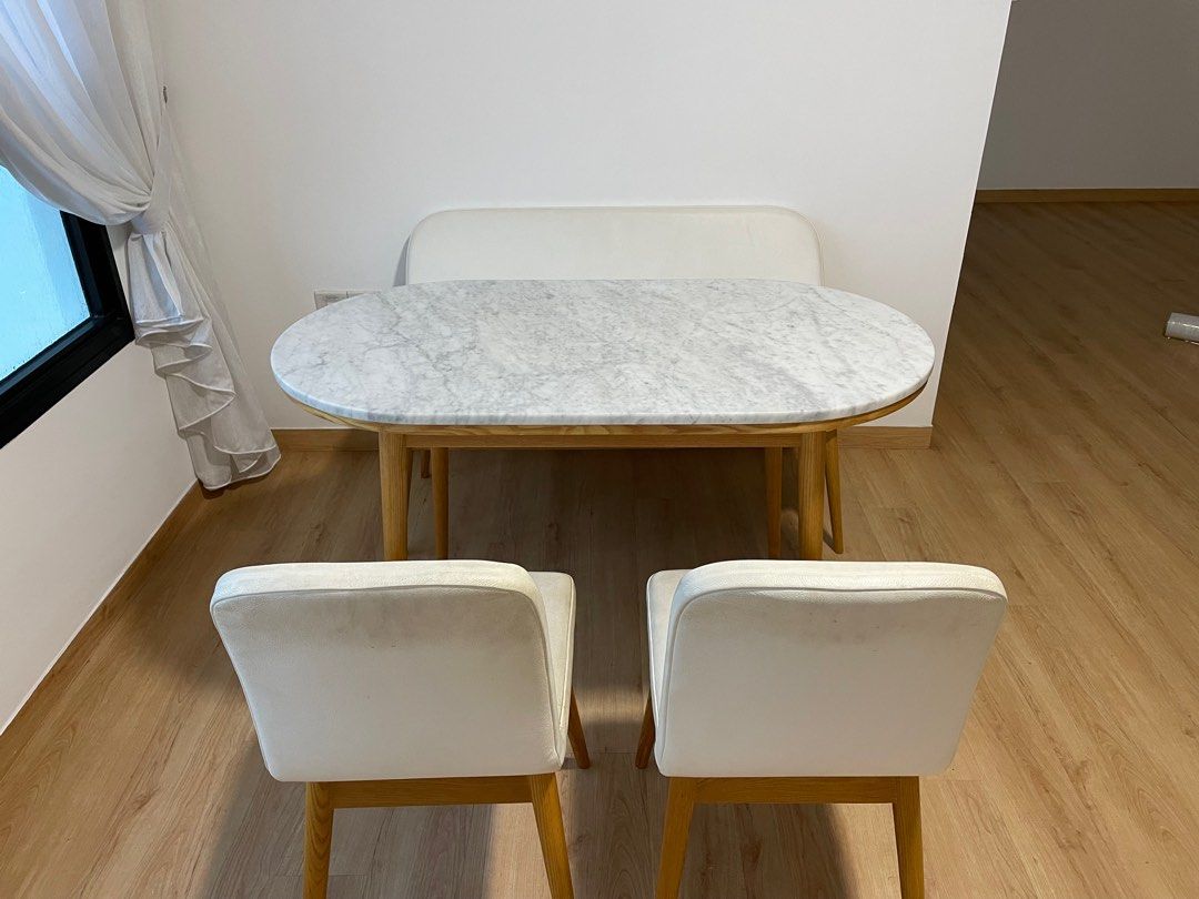 Japanese Marble/Oak Table Set, Furniture & Home Living, Furniture ...