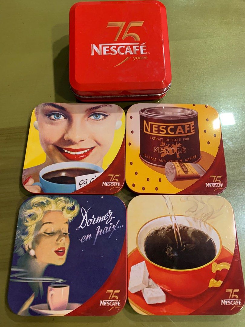 Limited Edition Nescafe 75 Years Set of 4 Tin Coasters, Hobbies & Toys ...