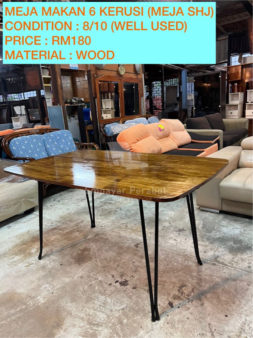 MEJA MAKAN 6 SEATER (MEJA SAHAJA), Furniture & Home Living, Furniture ...