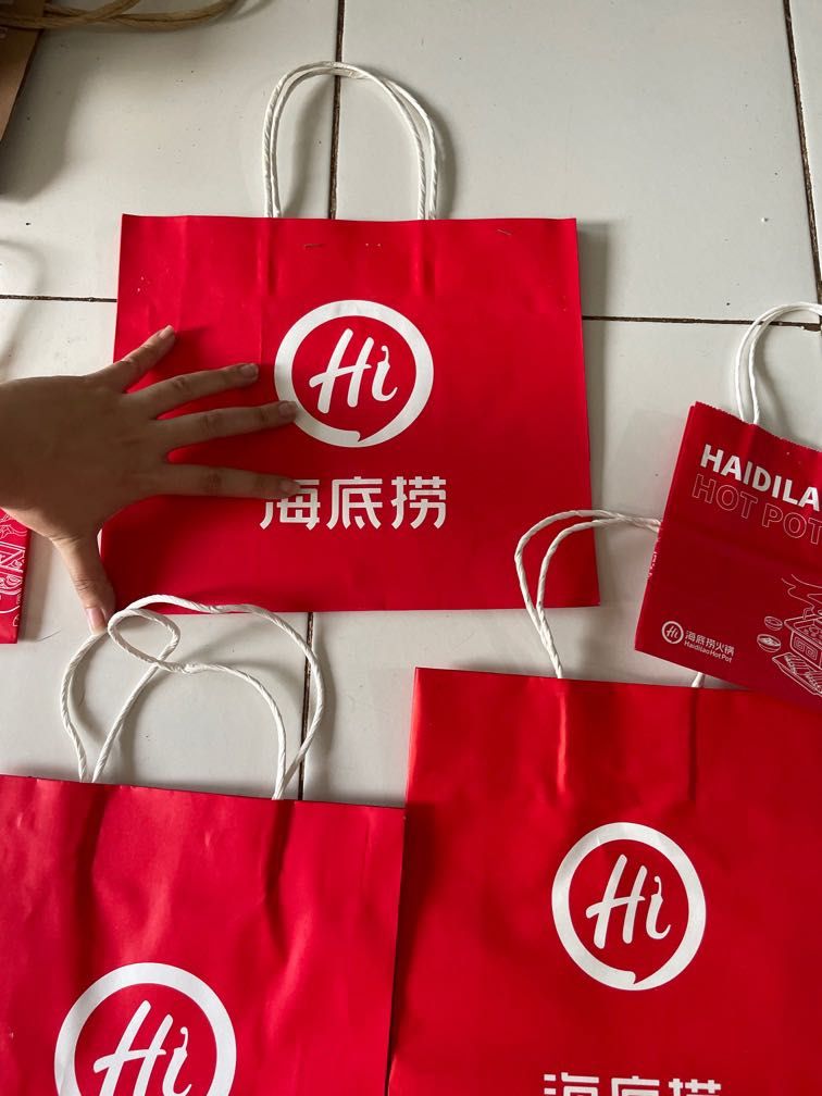 Paperbag paper bag haidilao merah tas karton kardus take all, Fesyen ...