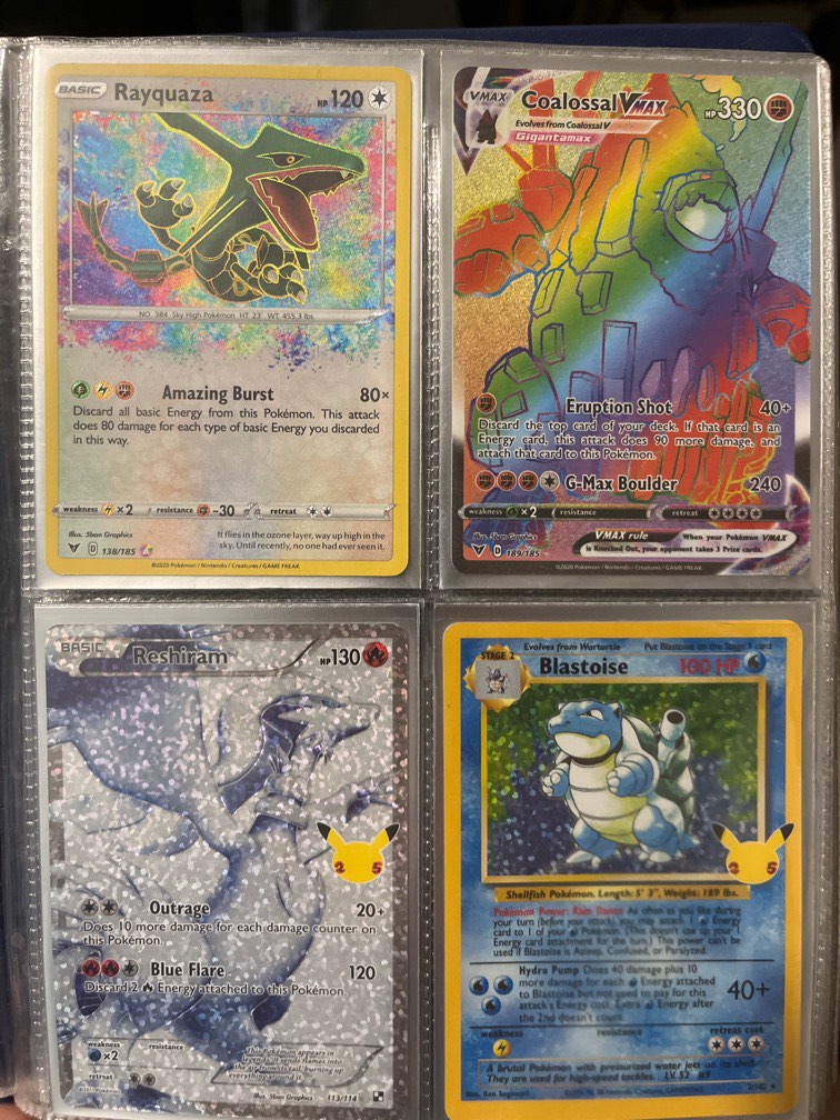 Pokemon TCG cards Rayquaza, Coalossal Vmax, Reshiram celebrations ...