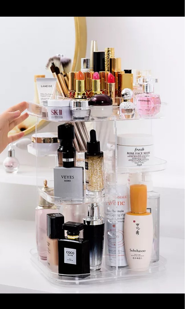 Rectangular Rotating Cosmetics Skincare Storage Display Clear Acrylic ...