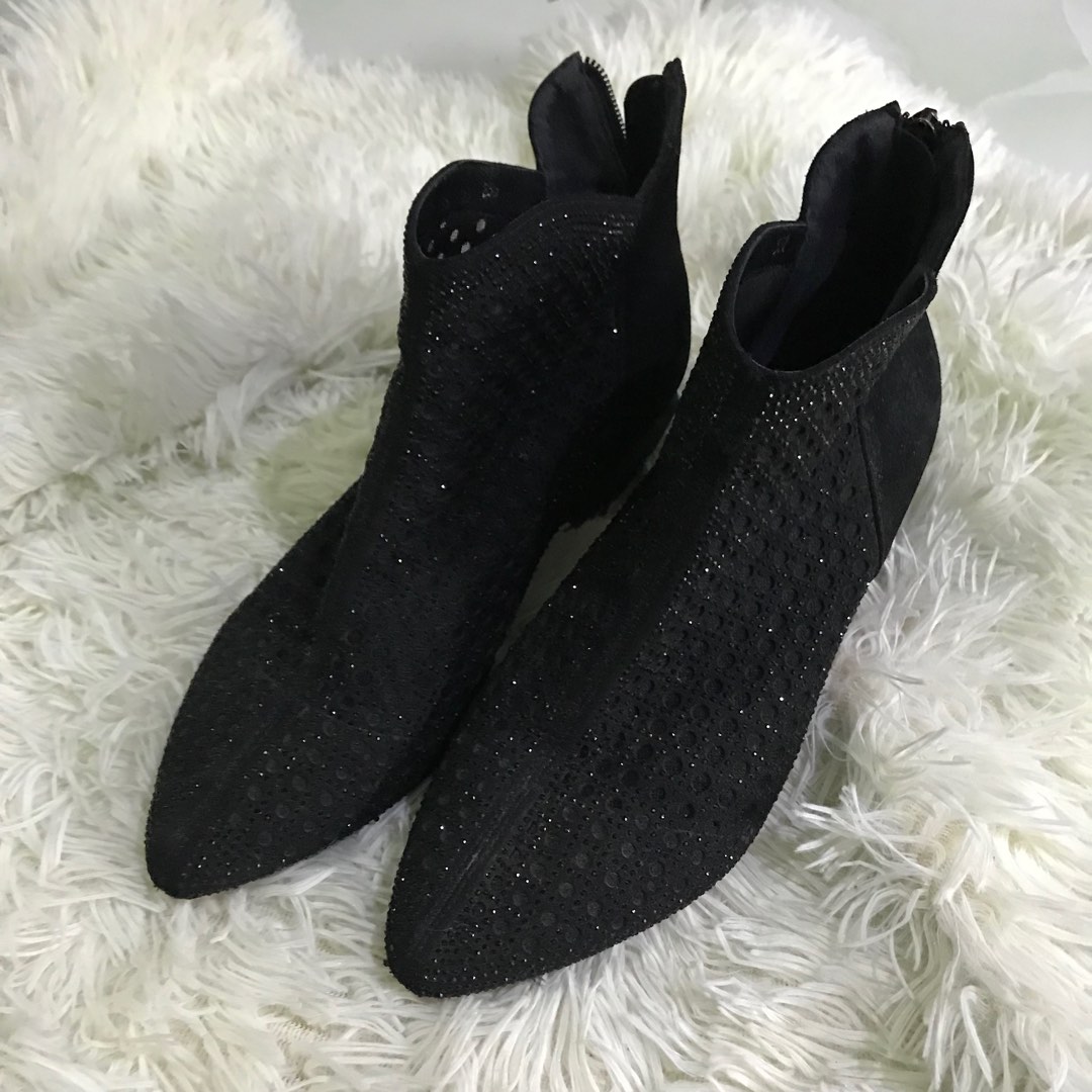 RV Inspired Black Diamante Heel Boots, Women's Fashion, Footwear, Boots ...