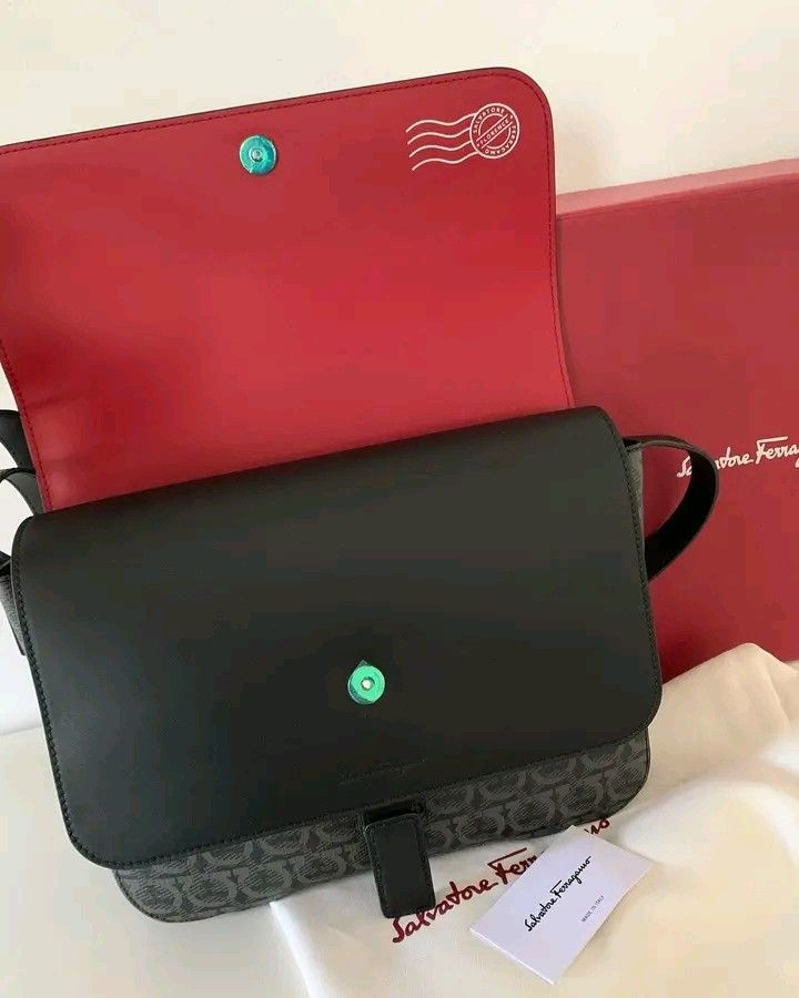 SALVATORE FERRAGAMO Gancini Monogram Print Messenger Bag, Luxury, Bags ...