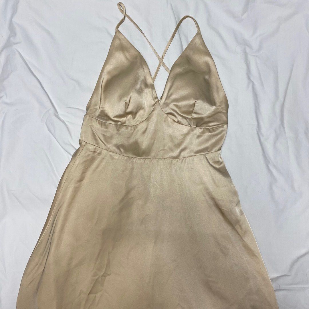 Satin Beige Gown/Dress, Women's Fashion, Dresses & Sets, Evening ...