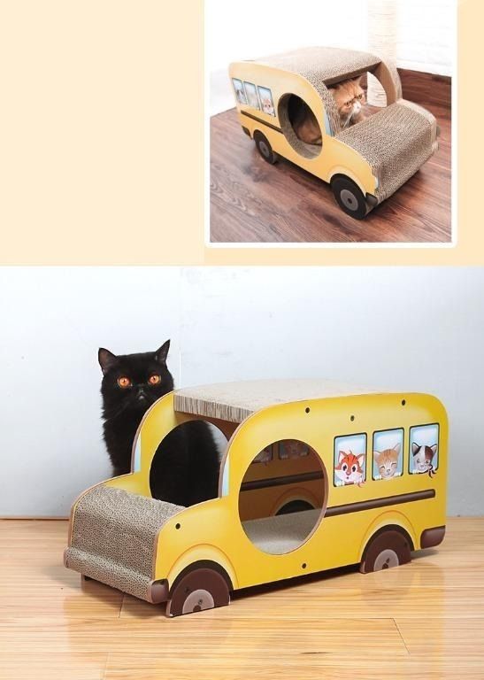 School Bus Scratch Board for cat pet non cat cage litter carrier condo ...