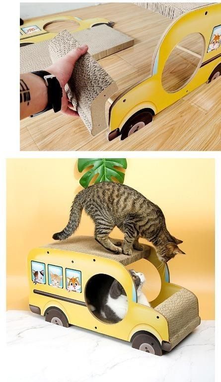 School Bus Scratch Board for cat pet non cat cage litter carrier condo ...