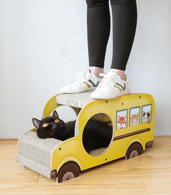 School Bus Scratch Board for cat pet non cat cage litter carrier condo ...