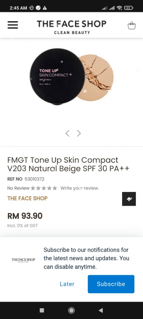 The face shop FMGT Tone Up Skin Compact V203 Natural Beige SPF 30 PA++, Beauty & Personal Care ...