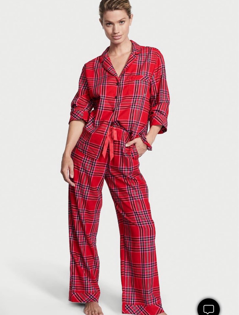 Victoria's Secret Teal Blue and Pink Shine Plaid Flannel Long Pyjamas ...