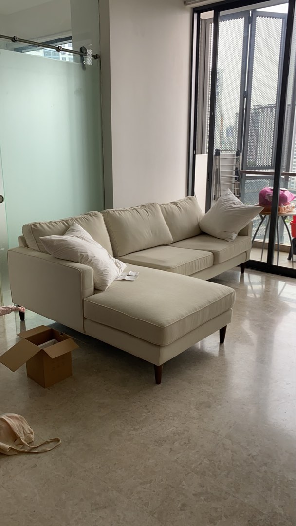 White L Shape Sofa, Furniture & Home Living, Furniture, Sofas on Carousell