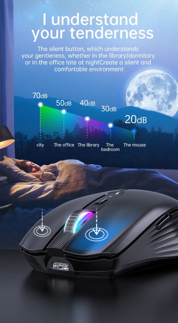 Wireless Mouse Wireless RGB LED Compact Portable 6 button DPI ...