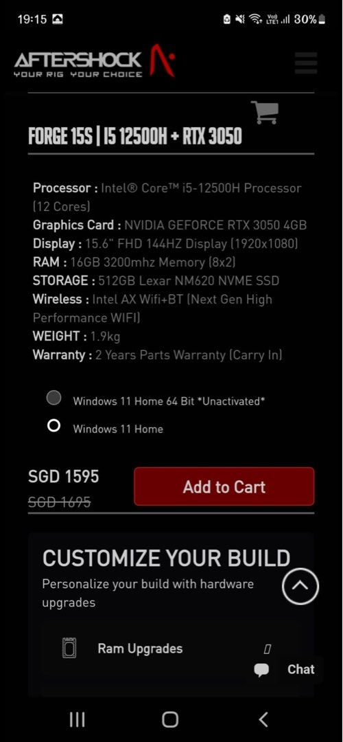 Aftershock Forge 15S RTX 3050, Computers & Tech, Laptops & Notebooks on Carousell