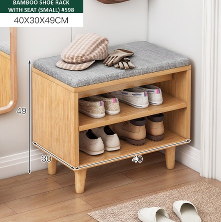 Bamboo Shoe Rack with Fabric Cushion / Multi-purpose Shoe Cabinet ...