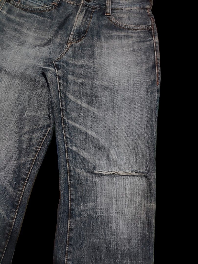 BEANPOLE Leather Patch Jeans, Men's Fashion, Bottoms, Jeans on Carousell