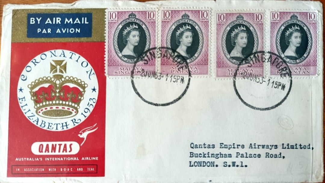 Coronation Elizabeth R 1953 QE Cover Qantas, Hobbies & Toys ...