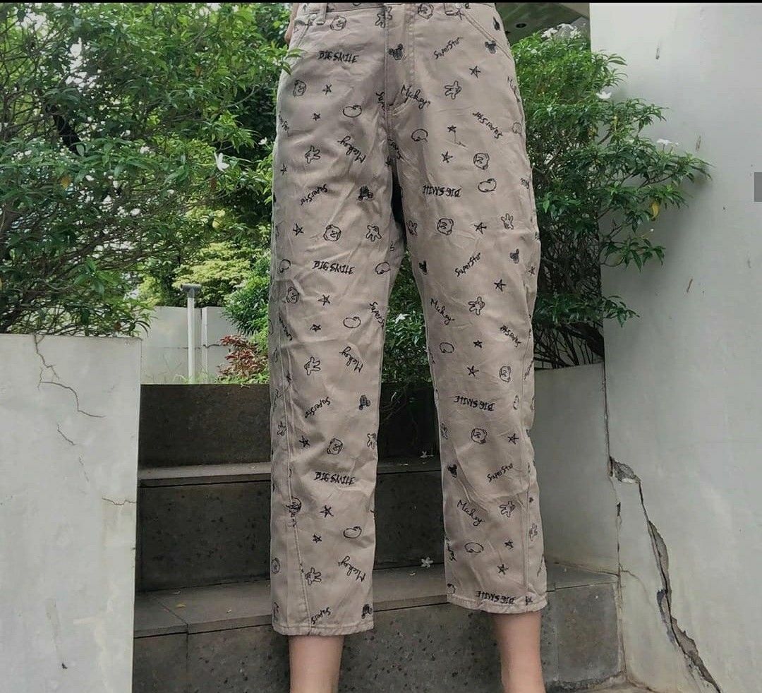 Disney Mickey Mouse Khaki Pants Jeans | Cream Choco Brown Celana ...