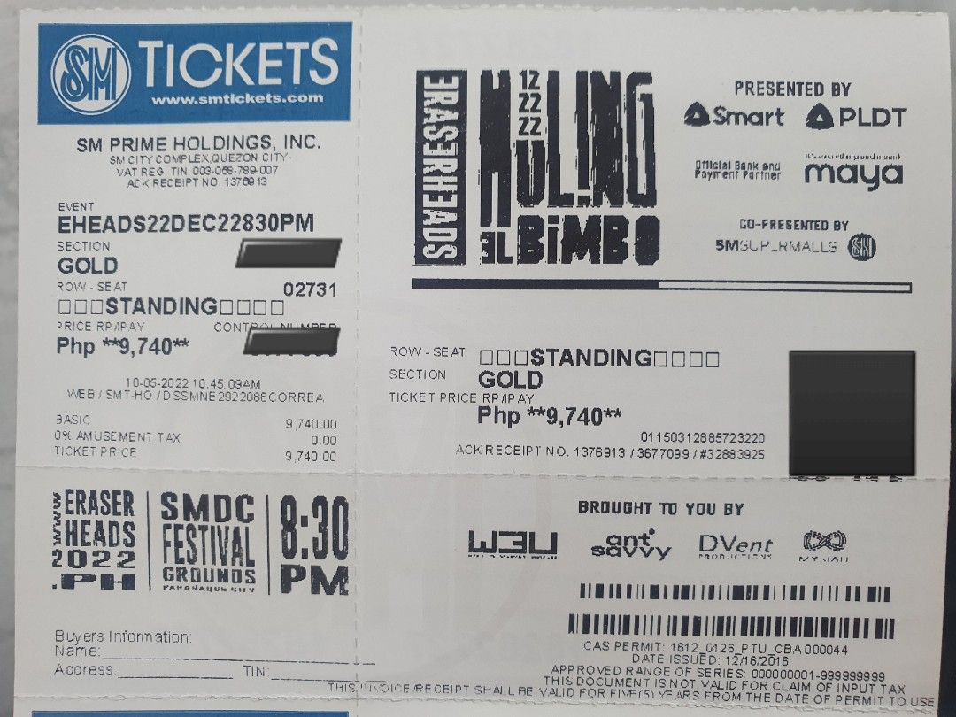 Eraserheads Huling El Bimbo Gold Ticket, Tickets & Vouchers, Event Tickets on Carousell