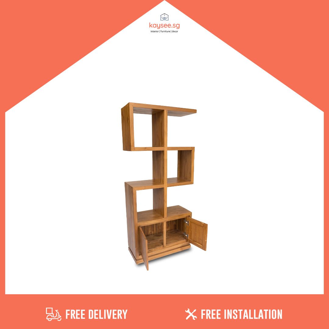 Erleen Teak Wood S-Shaped Divider / Wall Display Shelf with Free ...