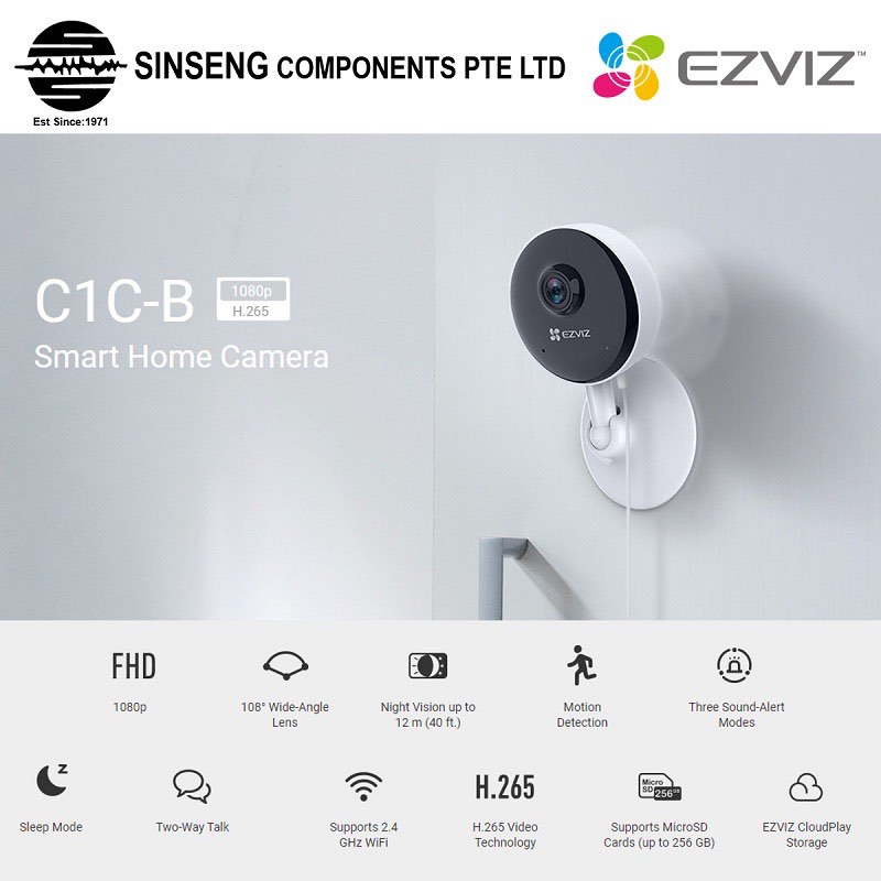EZVIZ C1C-B 2MP Full-HD 1080P Indoor Smart Home CCTV Wireless Wi-Fi IP ...