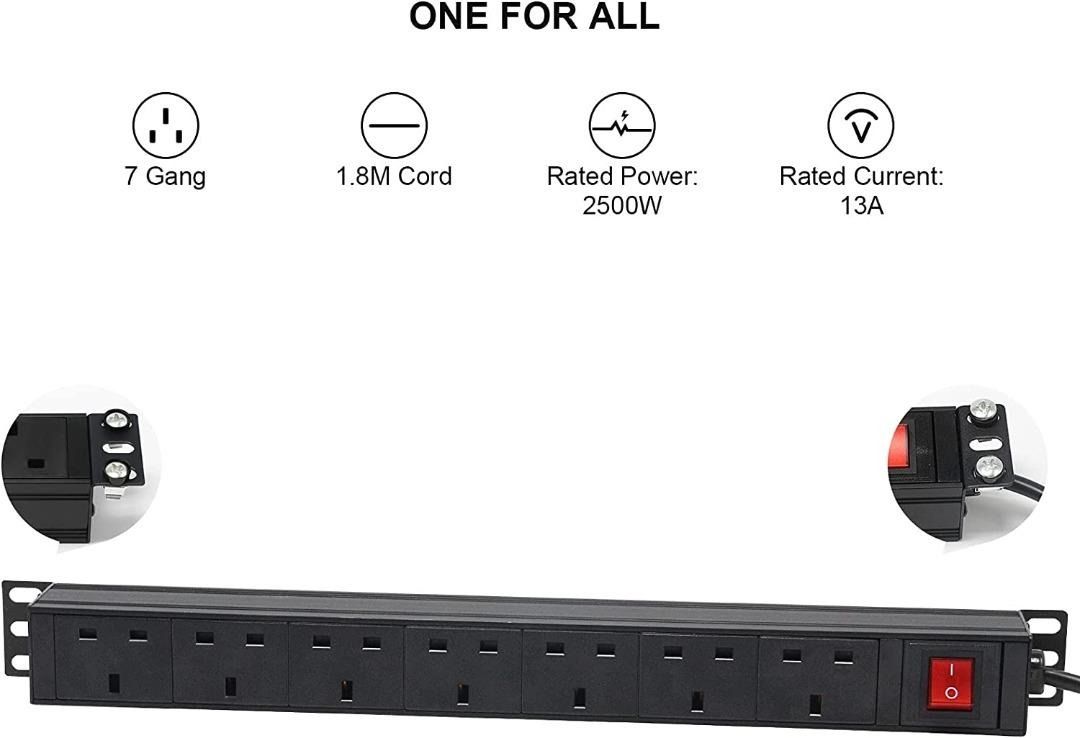 FIRE SALE !! 7 Way Extension Lead Power Strip, Rack Mount Power Socket ...