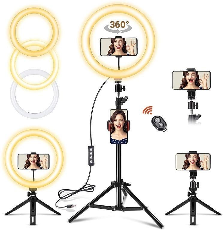 GIM 10 Inch LED Ring Light with Upgraded Tripod Stand, Dimmable Selfie ...