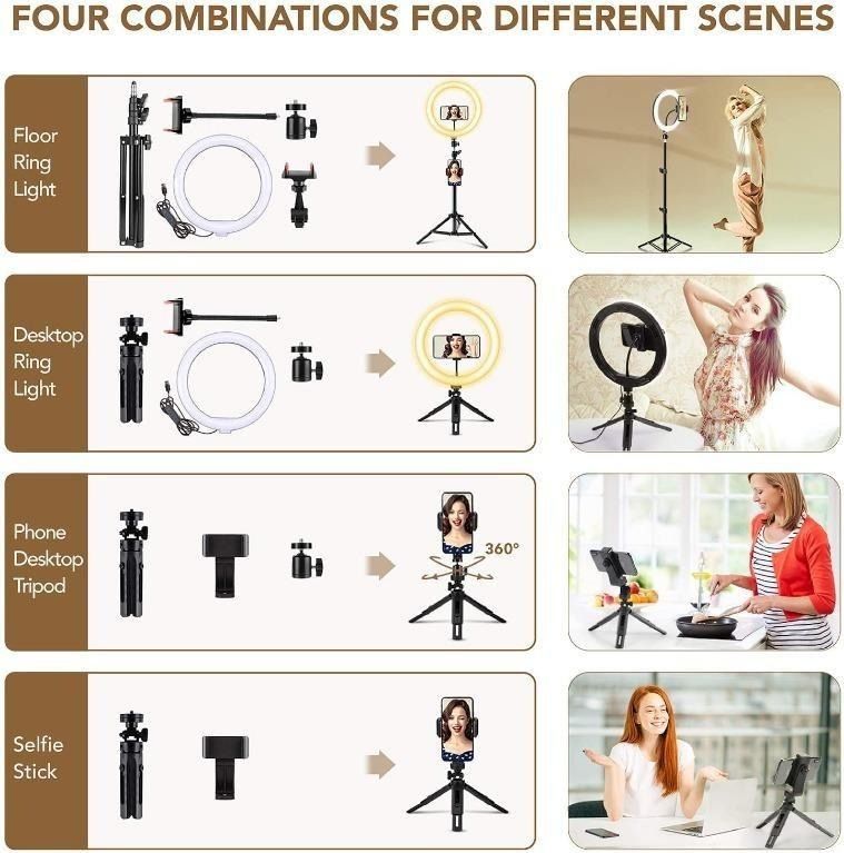 GIM 10 Inch LED Ring Light with Upgraded Tripod Stand, Dimmable Selfie ...