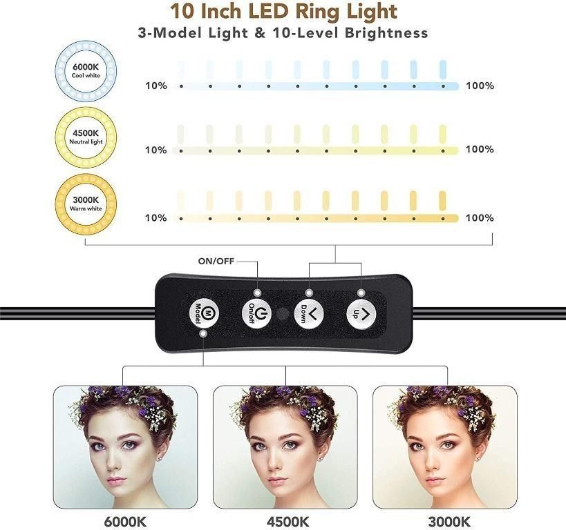 GIM 10 Inch LED Ring Light with Upgraded Tripod Stand, Dimmable Selfie ...