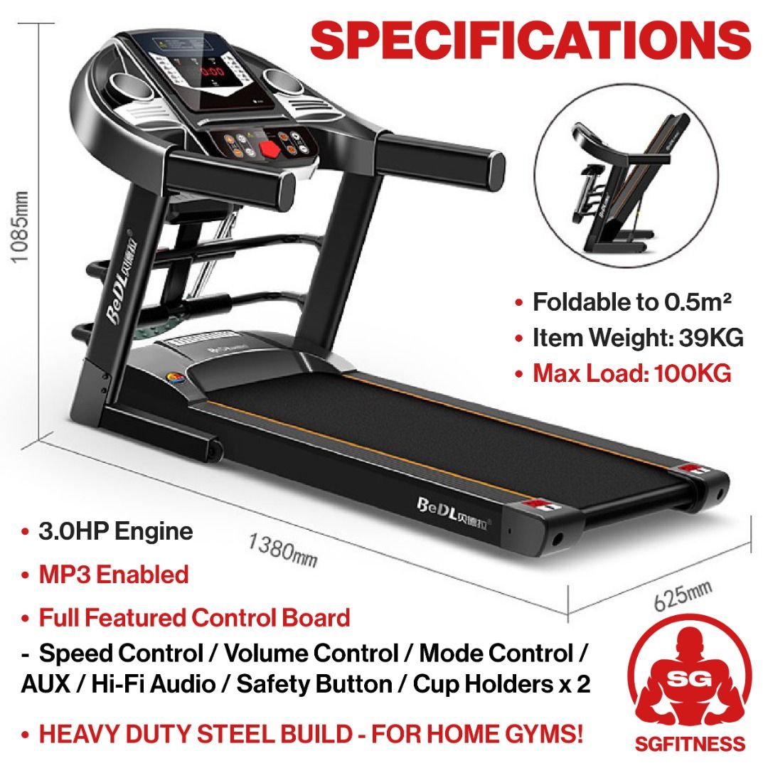 Home Gym Treadmill 3.0HP Motor, Foldable, Sports Equipment, Exercise ...