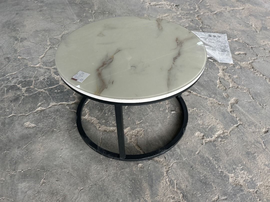 (F20046376) Marble Top Metal Frame Round Coffee Table / Meja Kopi Bulat Rangka Logam Atas Marmar ...