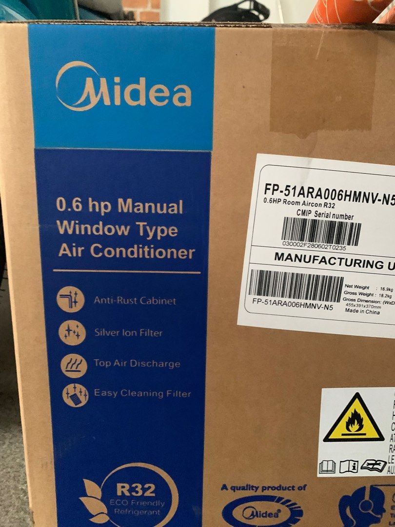 Midea Window Type 0.6HP Manual Aircon R32 (FP-51ARA006HMNV-N5), TV ...
