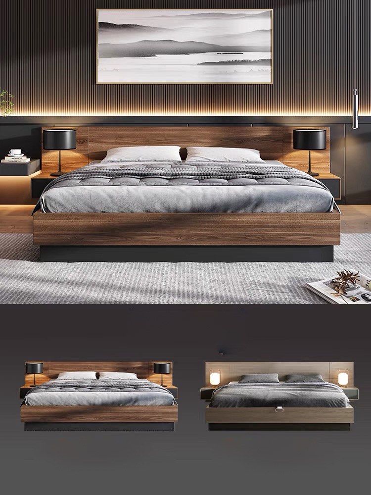 Queen Size Rainer Bed Frame with Storage Compartment with/ without Side Tables in Solid Wooden ...